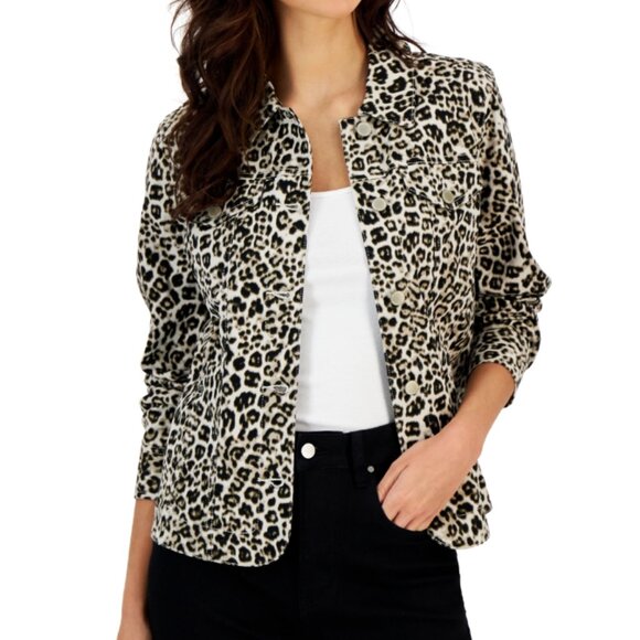 Charter Club | Jackets & Coats | Charter Club Leopardprint Denim Jacket ...